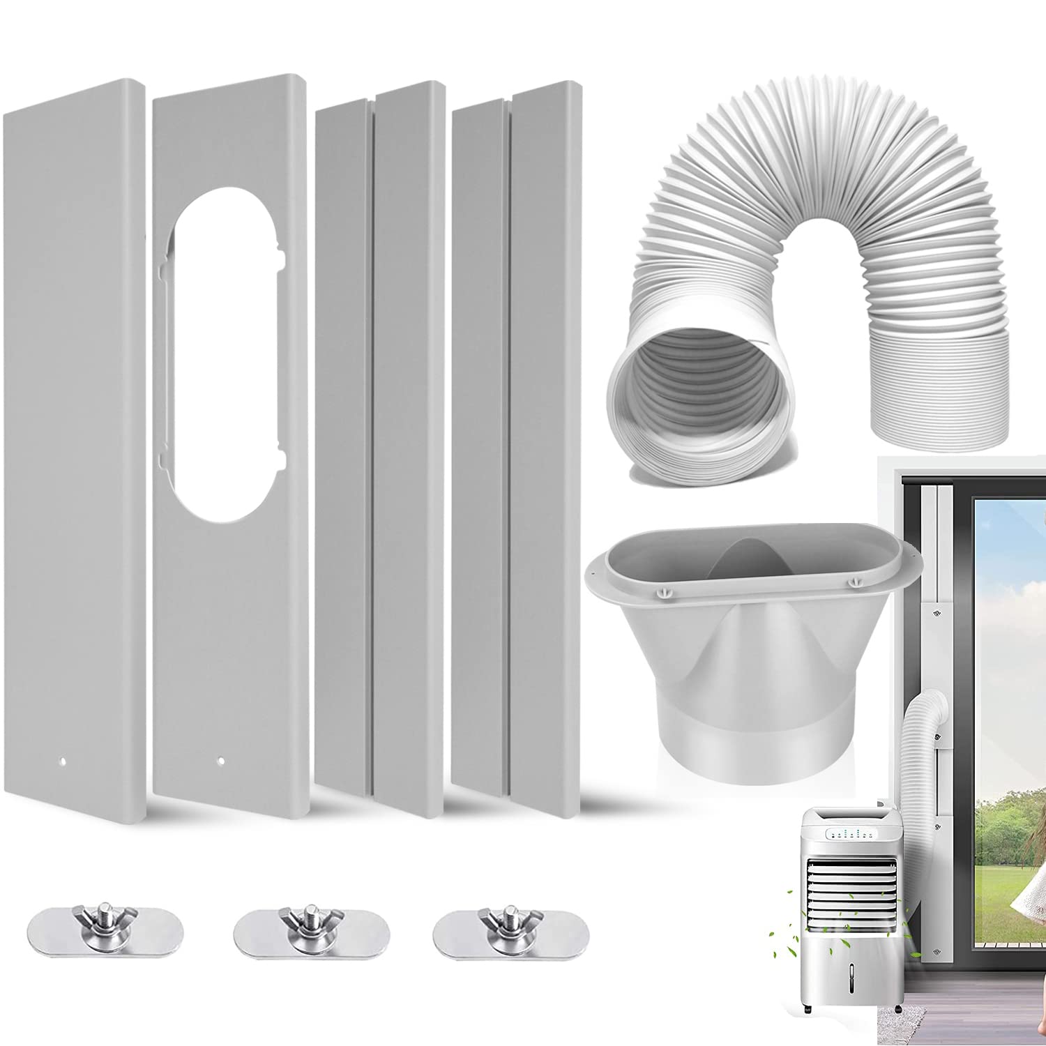 LEZIFU Portable AC Window Kit Adjustable with 4Pcs Slide Plate, 5inch Adapter Tube Connector, 5 inch Diameter Exhaust hose Suitable for 5inch/13cm Air conditioner 43