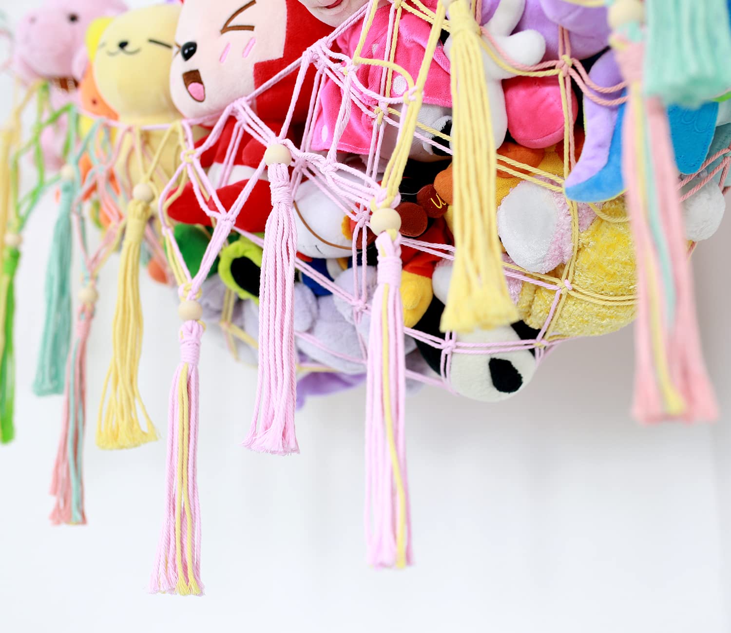 Large Stuffed Animal Net Toy Hammock Corner XL Hanging Net for Plush Toy Holder Boho Macrame Toy Display Stuffed Animal Storage Organizer for Kids Room, Nursery