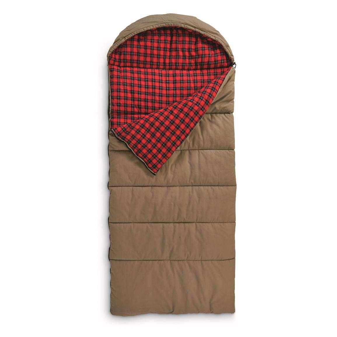 Guide Gear Canvas Hunter Sleeping Bag 0-Degree Fleece Lined Hooded for Adults Warm Winter Cold Weather Lightweight Portable for Camping, Backpacking, Hiking, Outdoors