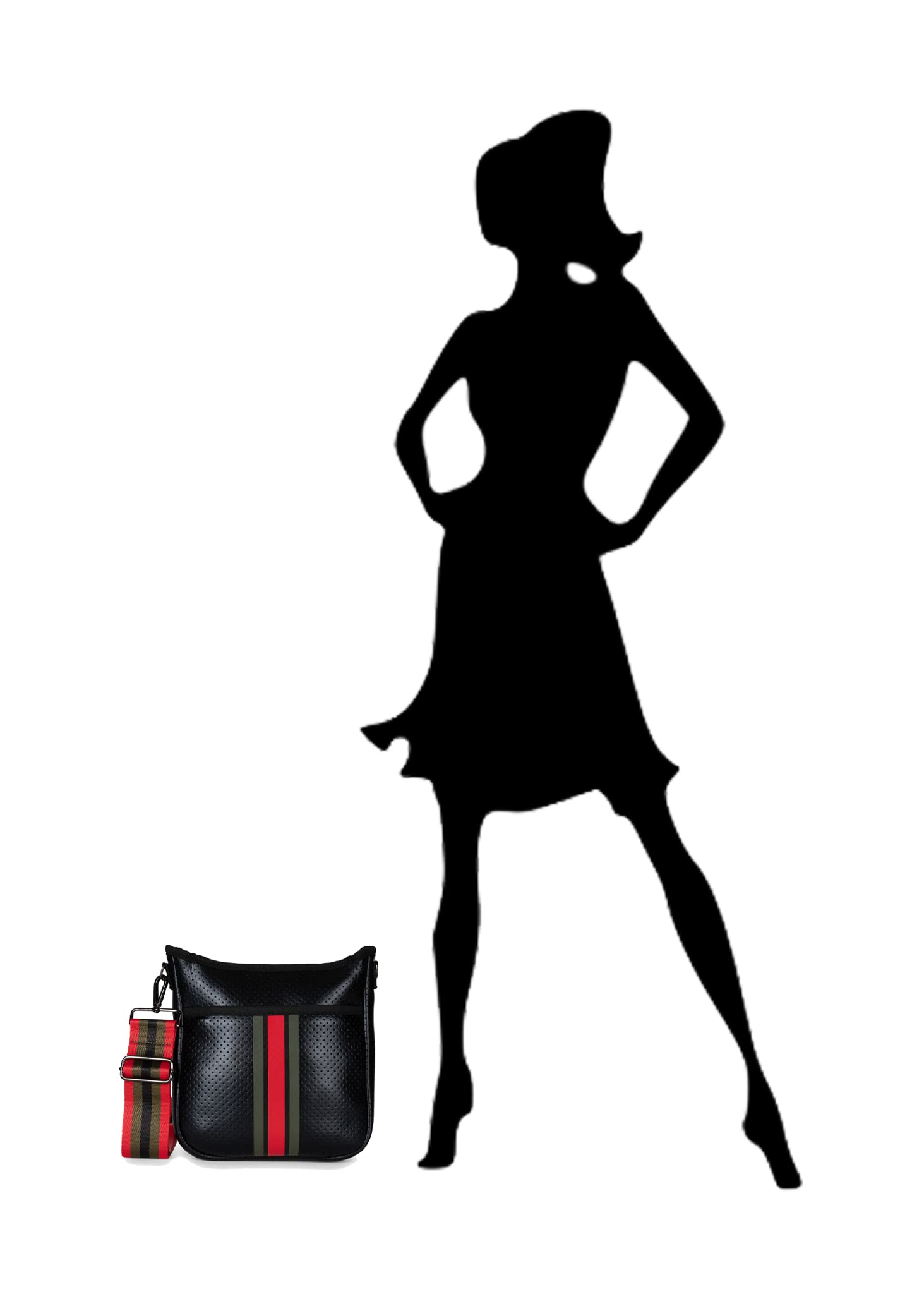 Haute Shore - Jeri Bello Crossbody Tote, Black Coated W/Olive, Black, & Red Stripe