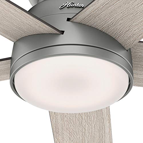 Hunter Fan Company 59483 Hunter Romulus Indoor Low Profile WiFi Ceiling Fan with LED Light and Remote Control, 54, Matte Silver Finish