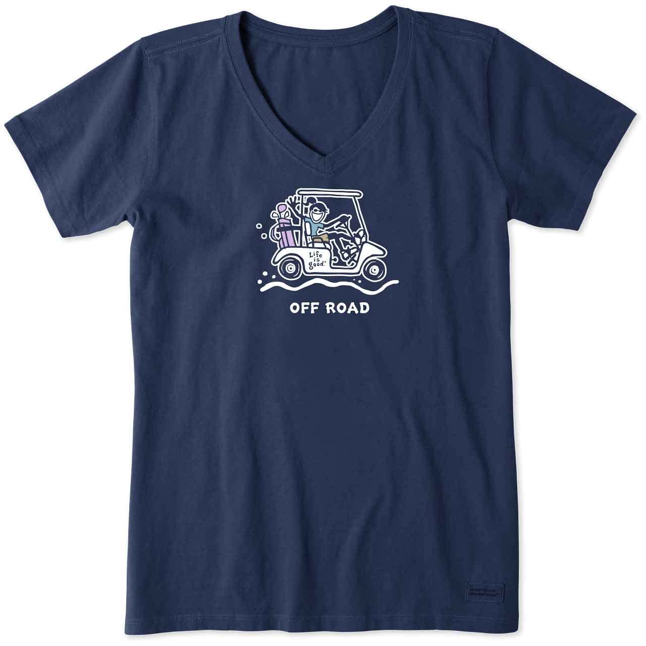 Life is Good. Women's Jackie Off Road Golf Short Sleeve Crusher Vee, Darkest Blue - Medium