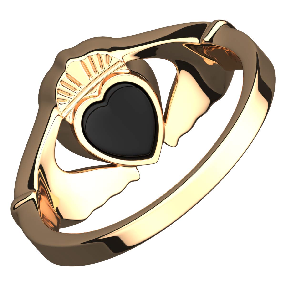 GWG Women's Rings Gift 18K Gold Plated Sterling Silver Claddagh Ring Unusual Black Enamel Heart - 5 for Women