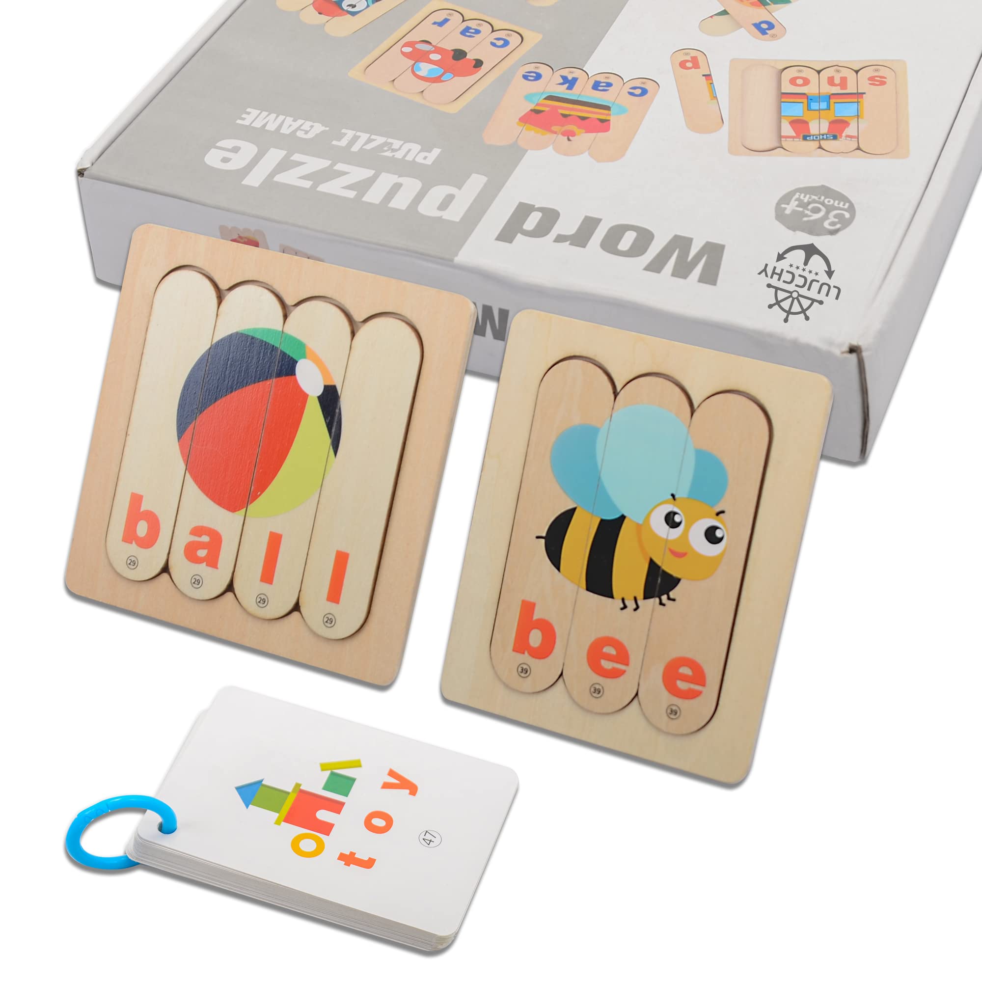 LUJCCHY Wooden Short Vowel Reading Letters Sorting Spelling Games, Sight Words Flashcards Alphabet Puzzle Montessori Educational Toy Gift for Kids 3 4 5 Years Old