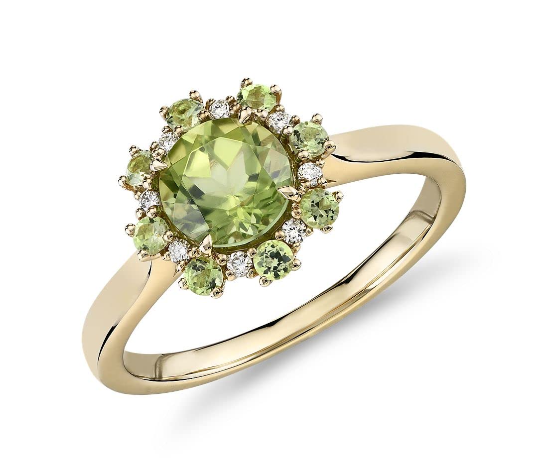 Jewelrygift Plated Crown Style Halo Ring Natural Peridot Faceted Gtone Beautiful Western Design Engagement Jewelry Ring US Size:8.5
