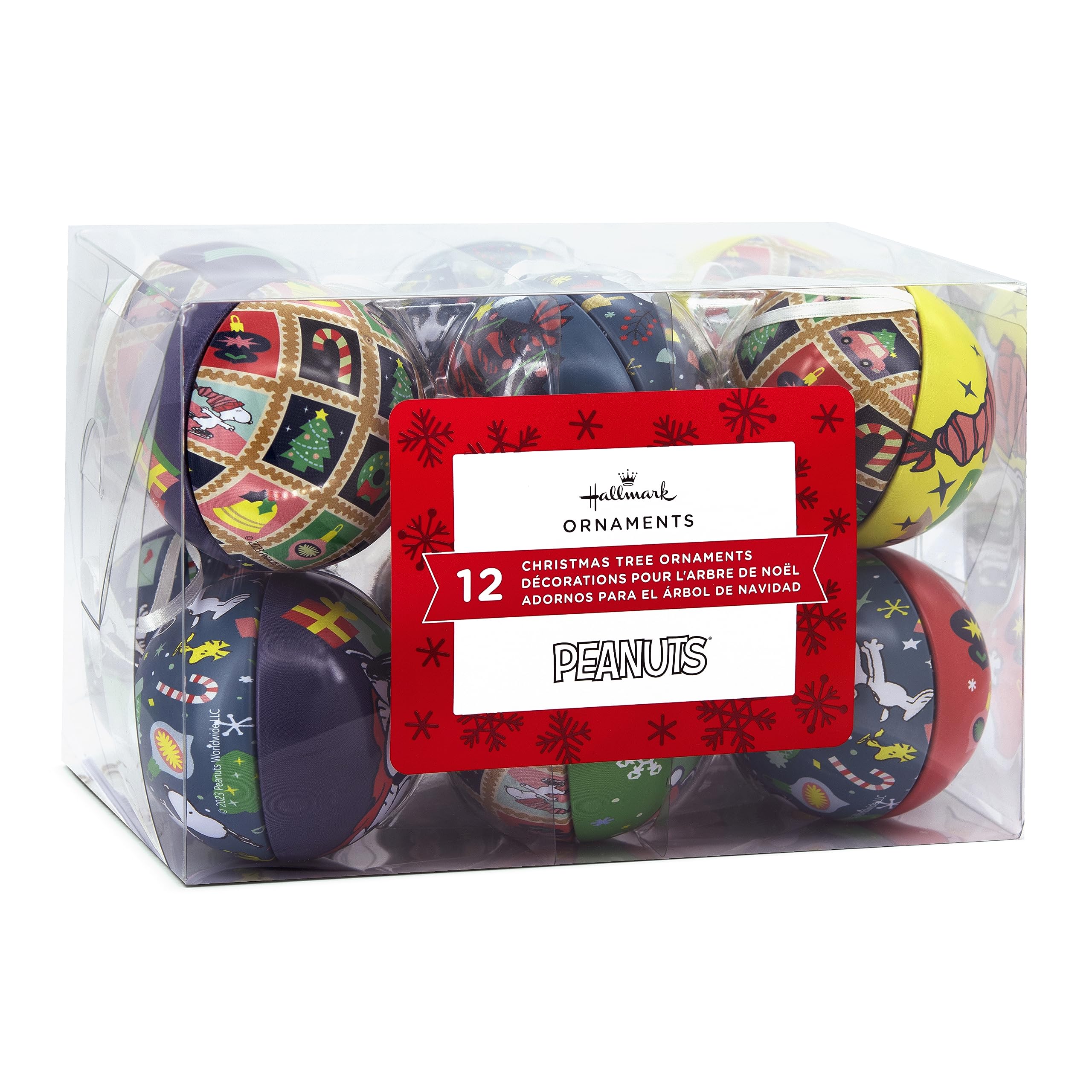 Hallmark Peanuts Tin Ball Christmas Ornaments, Set of 12