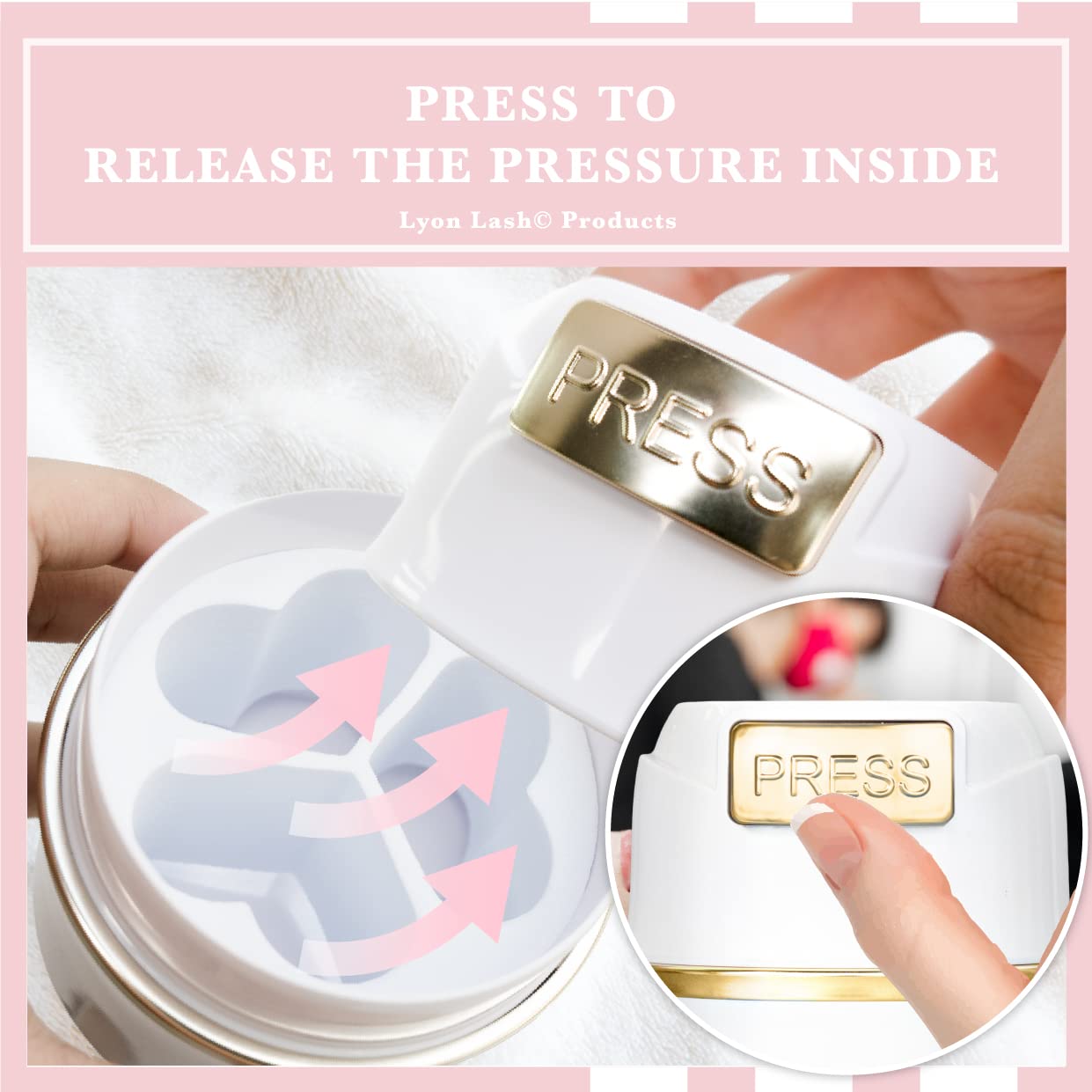 Lyon lash Glue Storage Container, White Gold, Airtight Adhesive Holder For Eyelash Extension Glues, Sealed Jar/Tank/Box/Bottle, Lashes Extensions Supplies