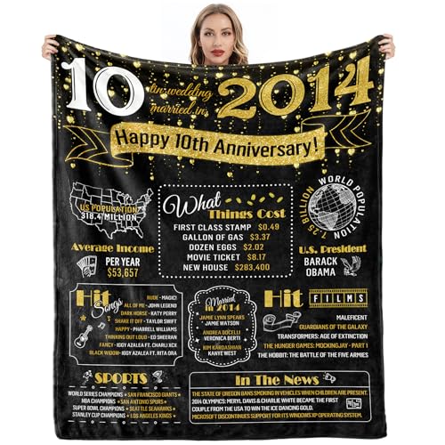 lpmisake 10 Year Anniversary Decorations Tin Gifts for 10th Anniversary Decorations 10 Year Anniversary Wedding Gifts for Couples Him Her Wife Husband Back in 2014 Custom Blanket