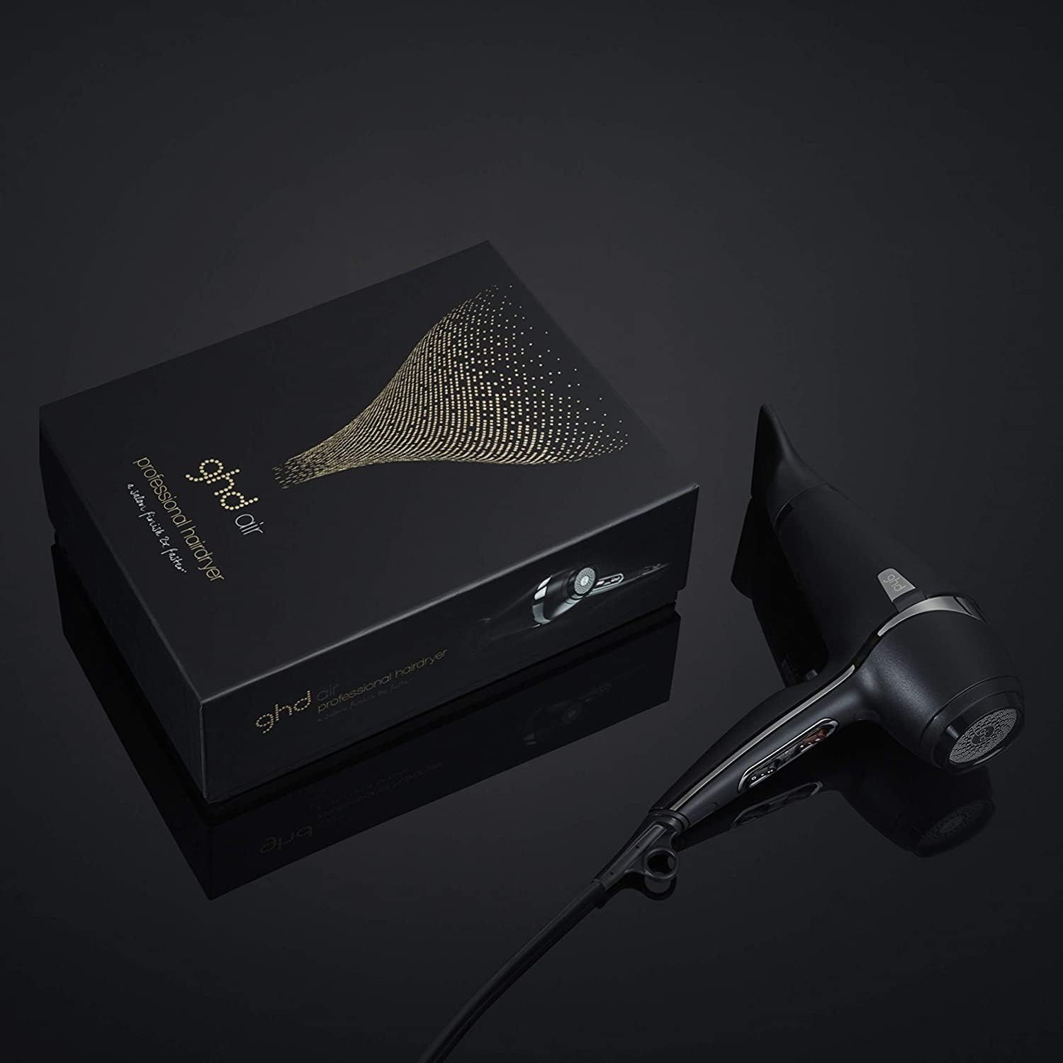 ghd Air Hair Dryer β 1600w Professional Blow Dryer, Salon Strength Motor, Concentrator Nozzle, Adjustable Temperature Setting, and Ionic Technology for Super-Fast Drying β Black