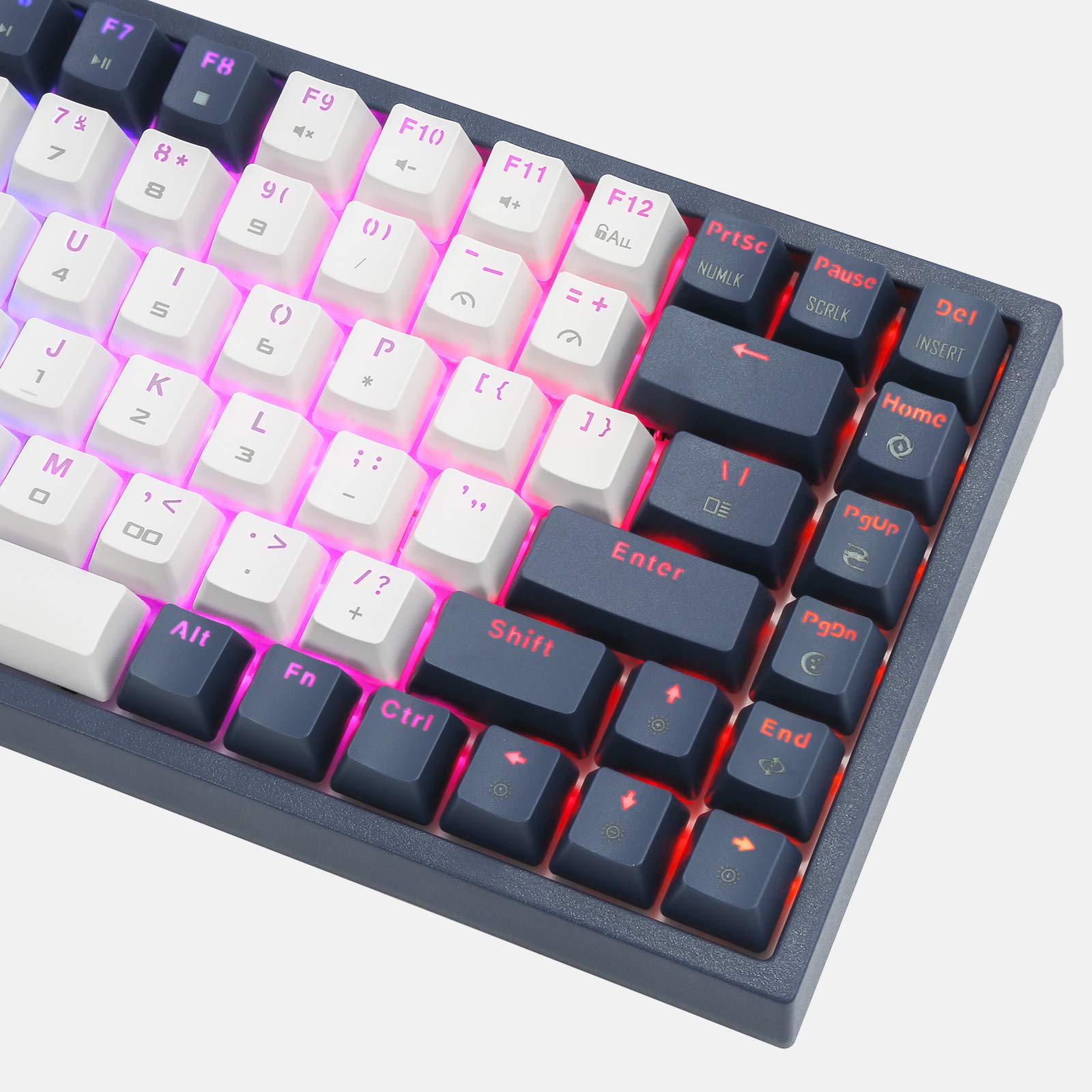 HUO JI CQ84 RGB Mechanical Gaming Keyboard, Programmable RGB Backlit, Red Switches, USB Wired 75% Compact 84 Keys Anti-Ghosting for Mac, PC, White and Blue