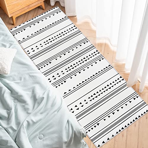 Kitchen Rugs Area Runner for Hallways Simple Geometric Boho Style Non-Slip Accent Carpet Indoor Floor Long Doormat Abstract Black and White Art Kitchen Mats Laundry Room Rug Entryway Runners