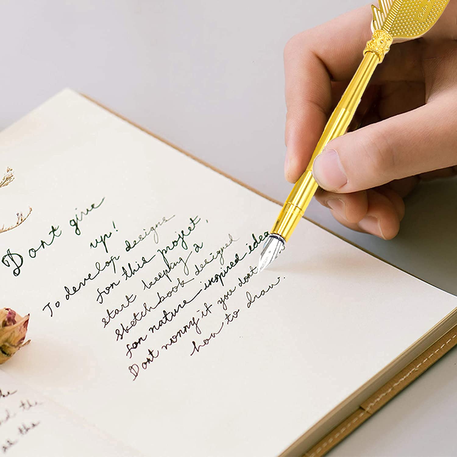 Jubapoz Feather Pen Calligraphy Pen and Ink Set Antique Refillable Writing Quill Ink Dip Pens for Writing, Drawing, Signatures, Wedding, Birthday, Retro Decoration (Flame)