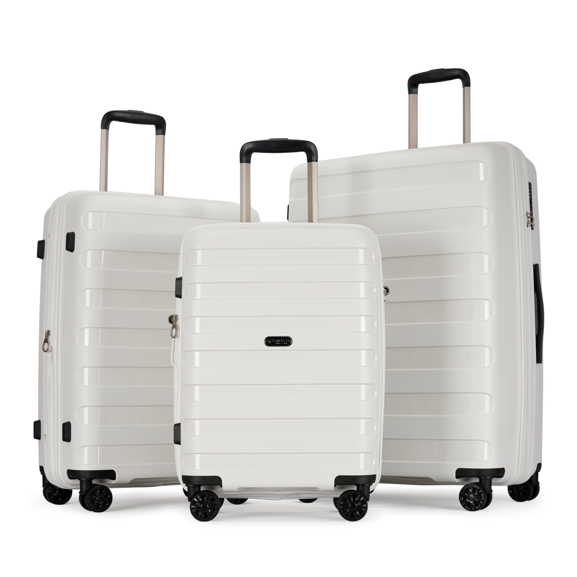GinzaTravel 3-piece set white color luggage with scratch-resistant PP material, expandable((all 20 24 28), Super light, thickened, large-capacity double seal suitcase