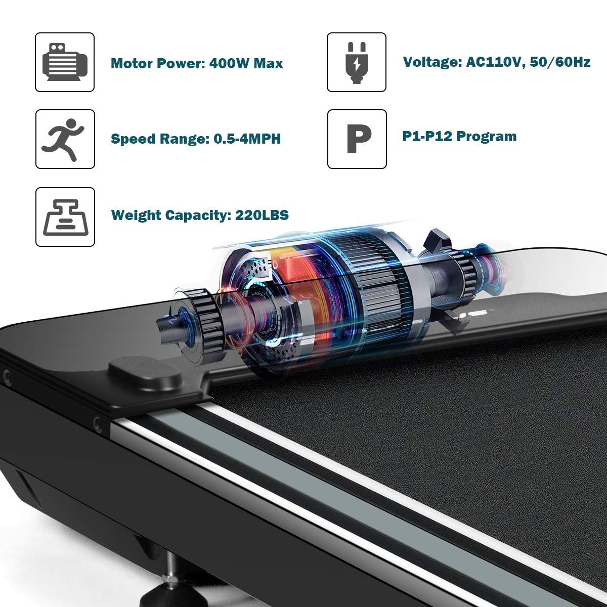GYMAX Under Desk Walk Treadmill, Easy Assembly Flat Treadmill with LED Display, Touch Control, Independent Remote Controller, Electric Walking & Jogging Machine with 3 Preset Models & 12 Built-in Prog