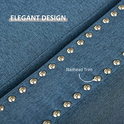HOMCOM Nailhead Trim Upholstered Flip Top Storage Bench, Fabric Ottoman for Bedroom, or Living Room, Blue