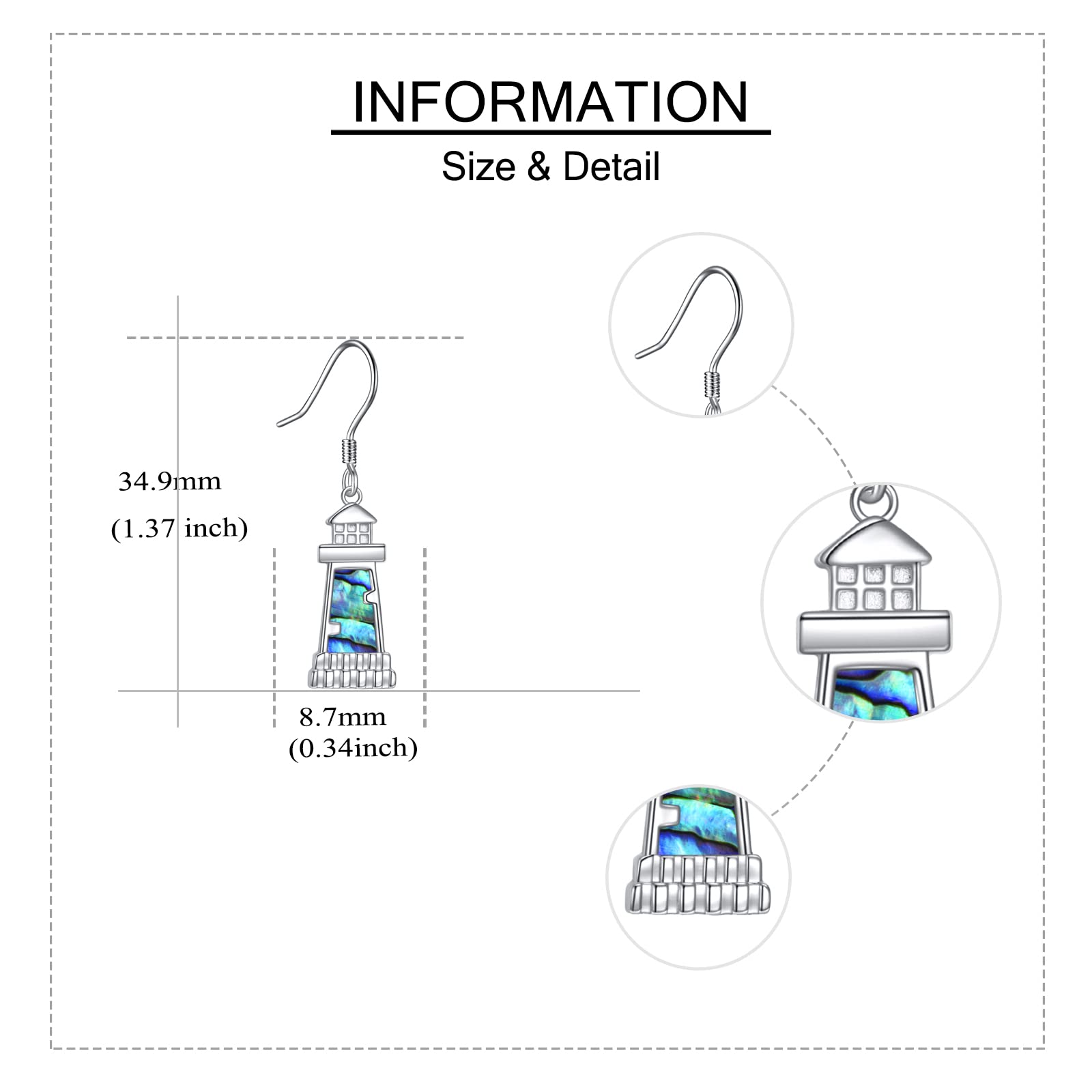 Lighthouse Earrings for Women Sterling Silver Abalone Shell Lighthouse Dangle Drop Earring Birthday Jewelry Gift for Lover