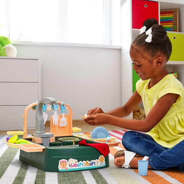 Hey! Play! Play Kitchen Set for Kids โ Functional Sink Water Toy with Automatic Cycling System โ Dishwashing Playset with Fun Accessories