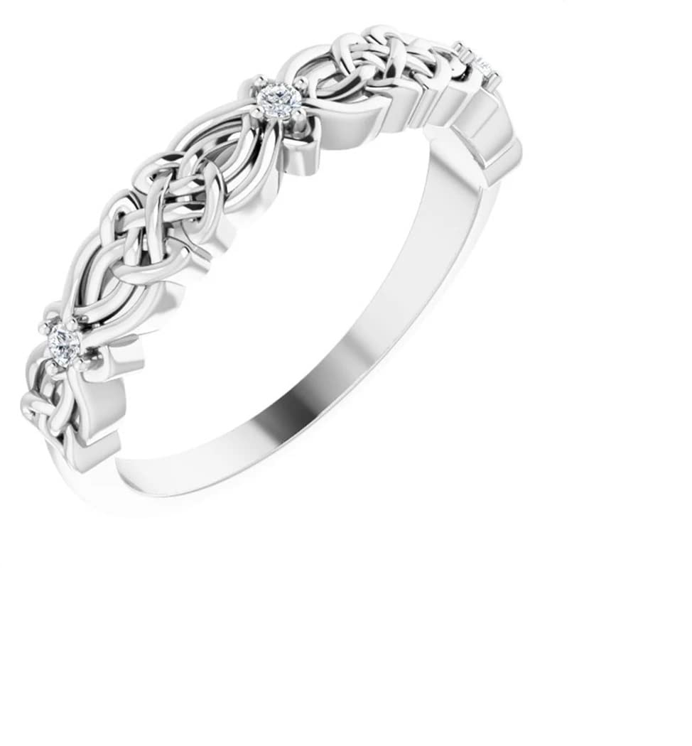 Jewels Store 0.10 Ct Round Cut White Diamond Celtic Knot Wedding Band for Women in 925 Sterling Silver White or Rose or Yellow Gold Finish (Silver, 7.5)