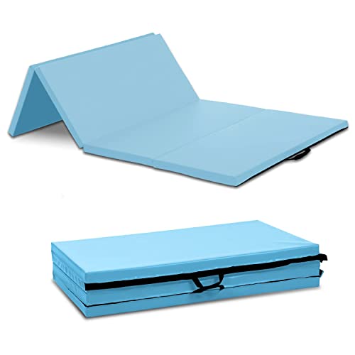 HCY Exercise Mat Gymnastics Mat Tumbling Mat 4'x8'x2 Pu Leather with Carrying Handles for Yoga,Home Gym,Core Workouts,Stretching-Blue, 92''(L)x46''(W)x2''(D)