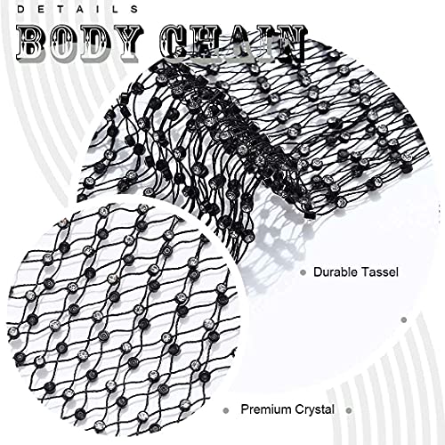 Graeen Rhinestone Mesh Body Chain Crystal Mesh Dress Fishnet Hollow Out Dress Sparkly See Through Coverups for Women (Black)