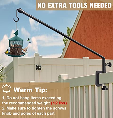 Tuohours 38 Inch Extended Reach Deck Hook Hanger for Railing, Heavy Duty Outdoor Plant Hook Holder for Hanging Bird Feeder Flower Basket Planter or Lanterns, 2 Packs