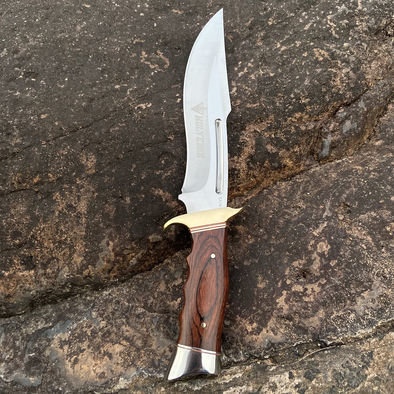 HOLYEDGE 12.2" Hunting Fixed Blade Knife with Wood Handle and Nylon Sheath- Best Outdoor Camping,Hunting,Fishing,Hiking Tactical Survival Knife