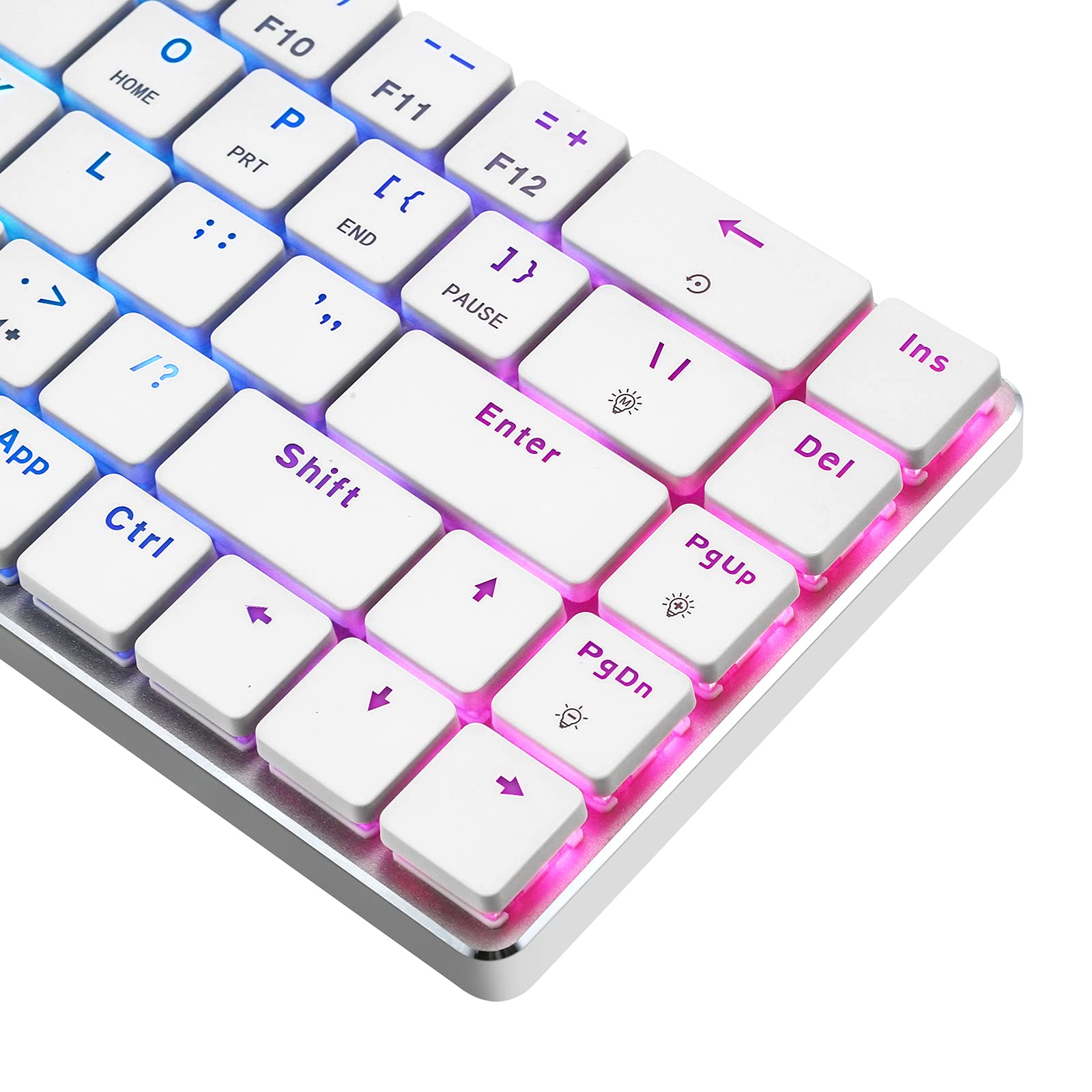 HUO JI 60% Compact RGB Wireless Mechanical Gaming Keyboard, Red Switches, Bluetooth 5.0, Wired Keyboard 69 Keys for PC Tablet Laptop Cell Phone, White