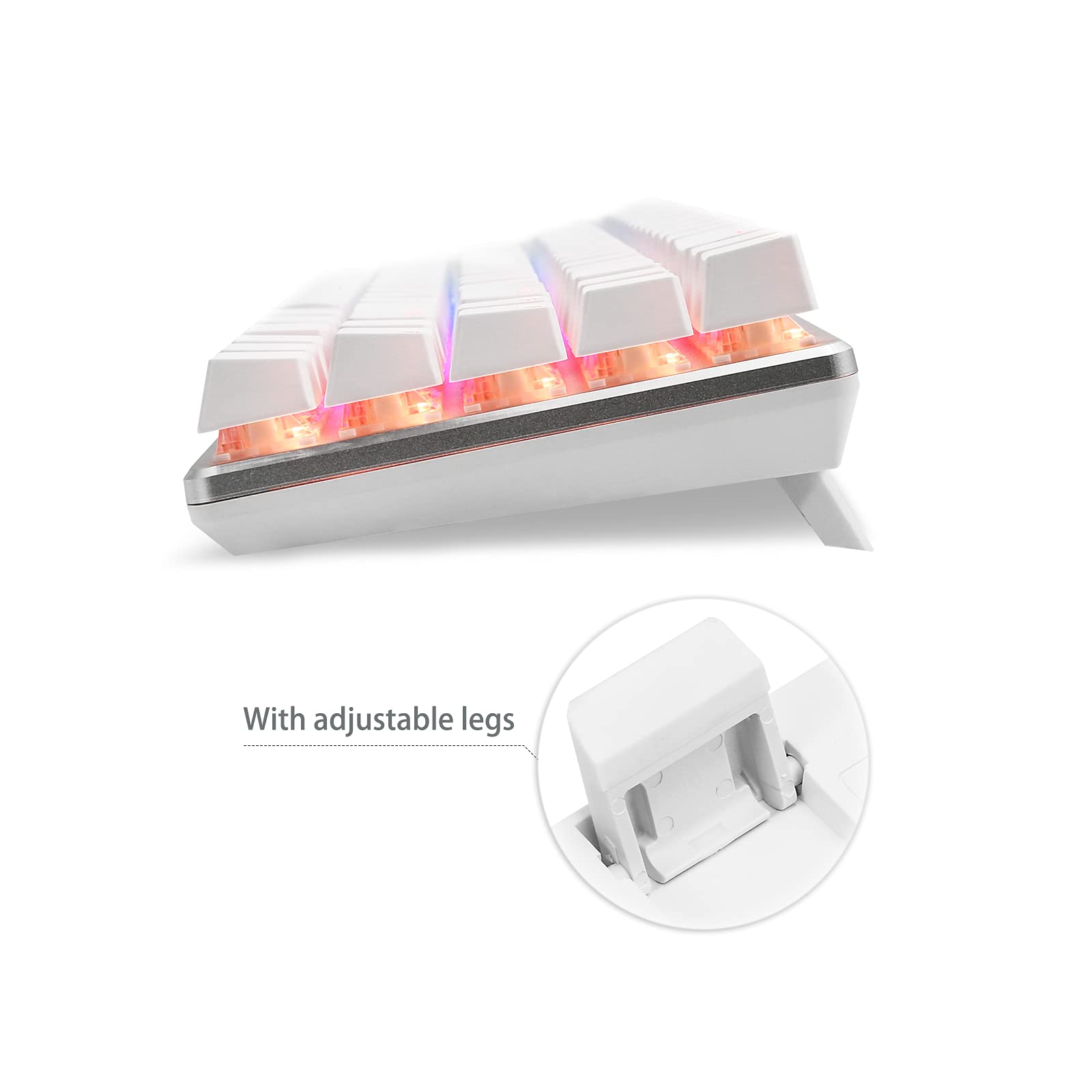 HUO JI 60% Compact RGB Wireless Mechanical Gaming Keyboard, Red Switches, Bluetooth 5.0, Wired Keyboard 71 Keys for PC Tablet Laptop Cell Phone, White