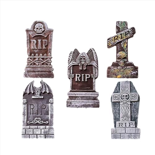 HUREDF Halloween Decoration Outdoor Yard Tombstone: 5 Pack Foam RIP Graveyard Headstones - Graves Scary Gravestones Vintage Yard Signs Lawn Cemetery Decor Outside