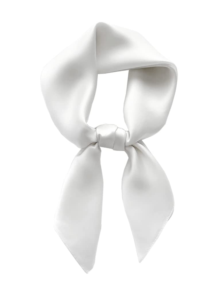 Lastclream Chiffon Square Neck Scarves for Women Handkerchief Retro Satin Ribbon Scarf for Hair Wrapping at Night 23.6" (White)