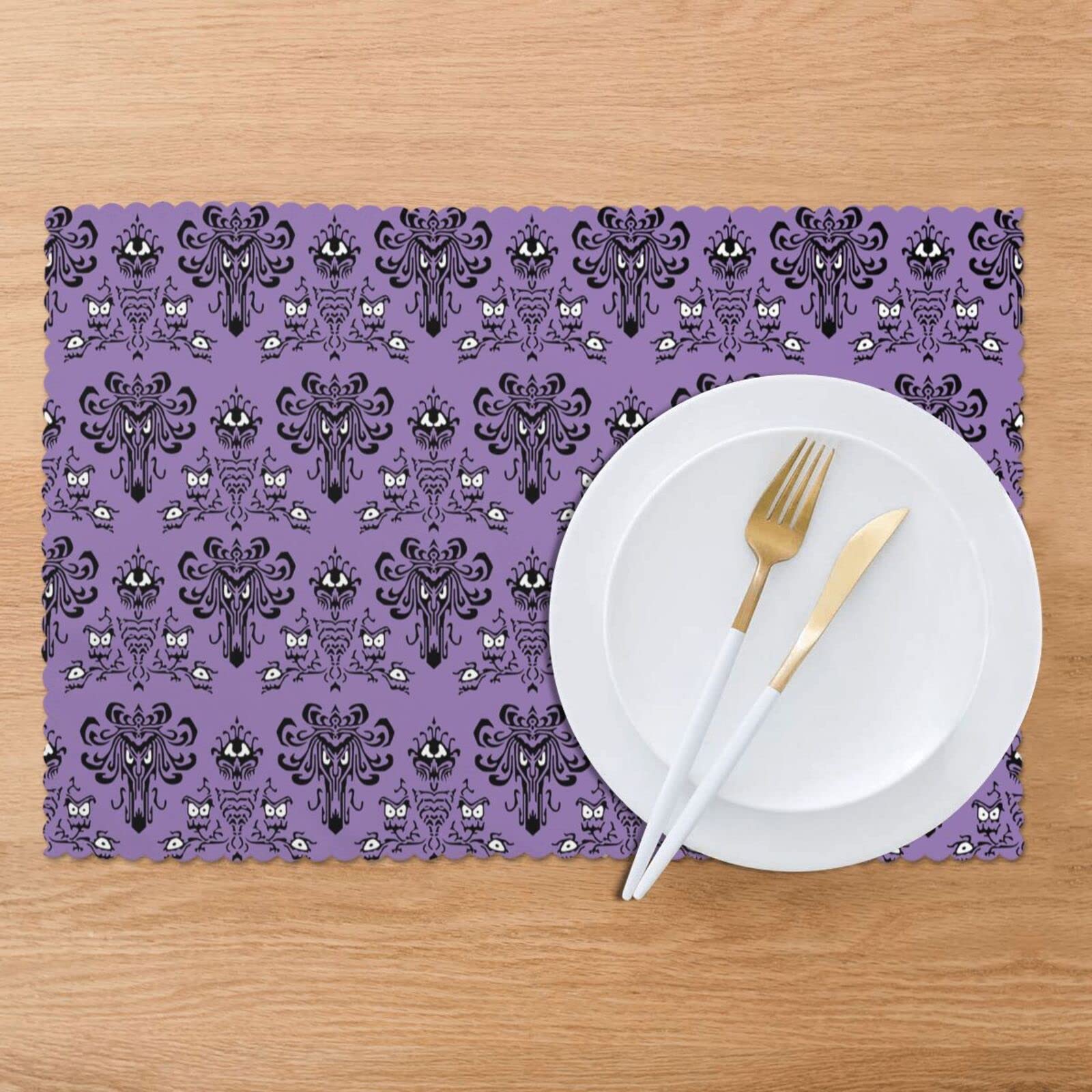 Haunted The Mansion Placemats, Durable Placemats for Dining Table, Washable Polyester Kitchen Placemats Set of 6