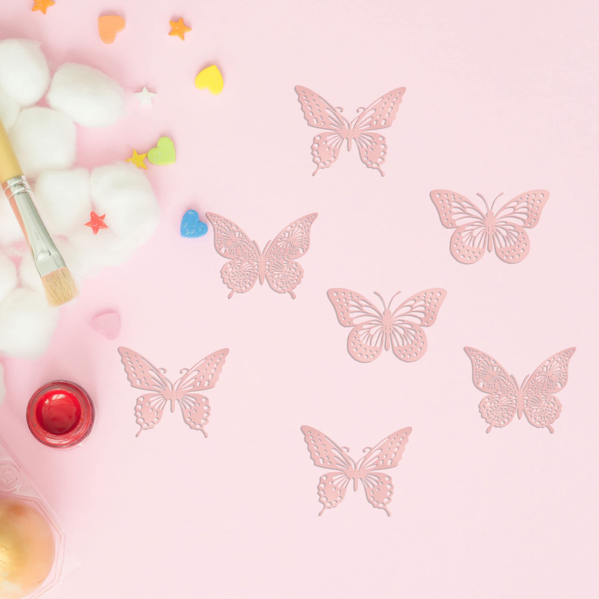 Gyufise 36 Pack Rose Gold Glitter 3D Butterfly Cupcake Toppers Hollow Butterfly Cake Decorations for Birthday Wedding Fairy Party Butterfly Wall Sticker Decal for Background Wall Decoration