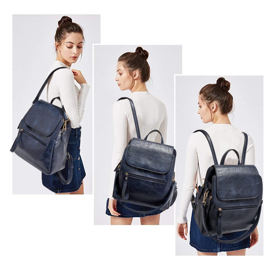 LAORENTOU Women Backpack Soft Cow Leather Backpack Purses for Women Cowhide Antitheft Rucksack Ladies Shoulder Bag