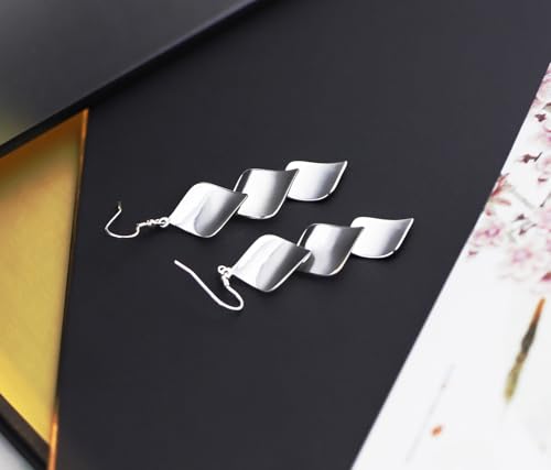 GLPAHA Silver Square Dangle Earrings for women shiny and sharp looking stylish match clothing Lightweight & Fashionable 925 Sterling Silver Hooks