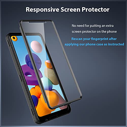HATOSHI Samsung Galaxy A21 Case with Built-in Screen Protector, Heavy Duty Protection, Full-Body Shockproof Rubber Bumper Rugged Protective Phone Case Cover for Samsung A21 6.5-inch, Black