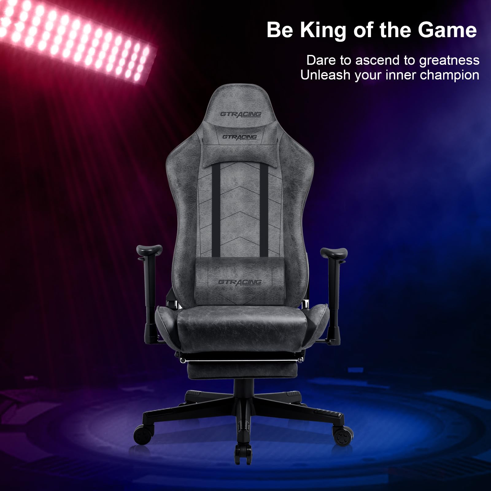 GTRACING Gaming Chair with Footrest Big and Tall Office Executive Chair Heavy Duty Adjustable Recliner with Headrest Lumbar Support Cushion Desk Chair (Dark Gray)