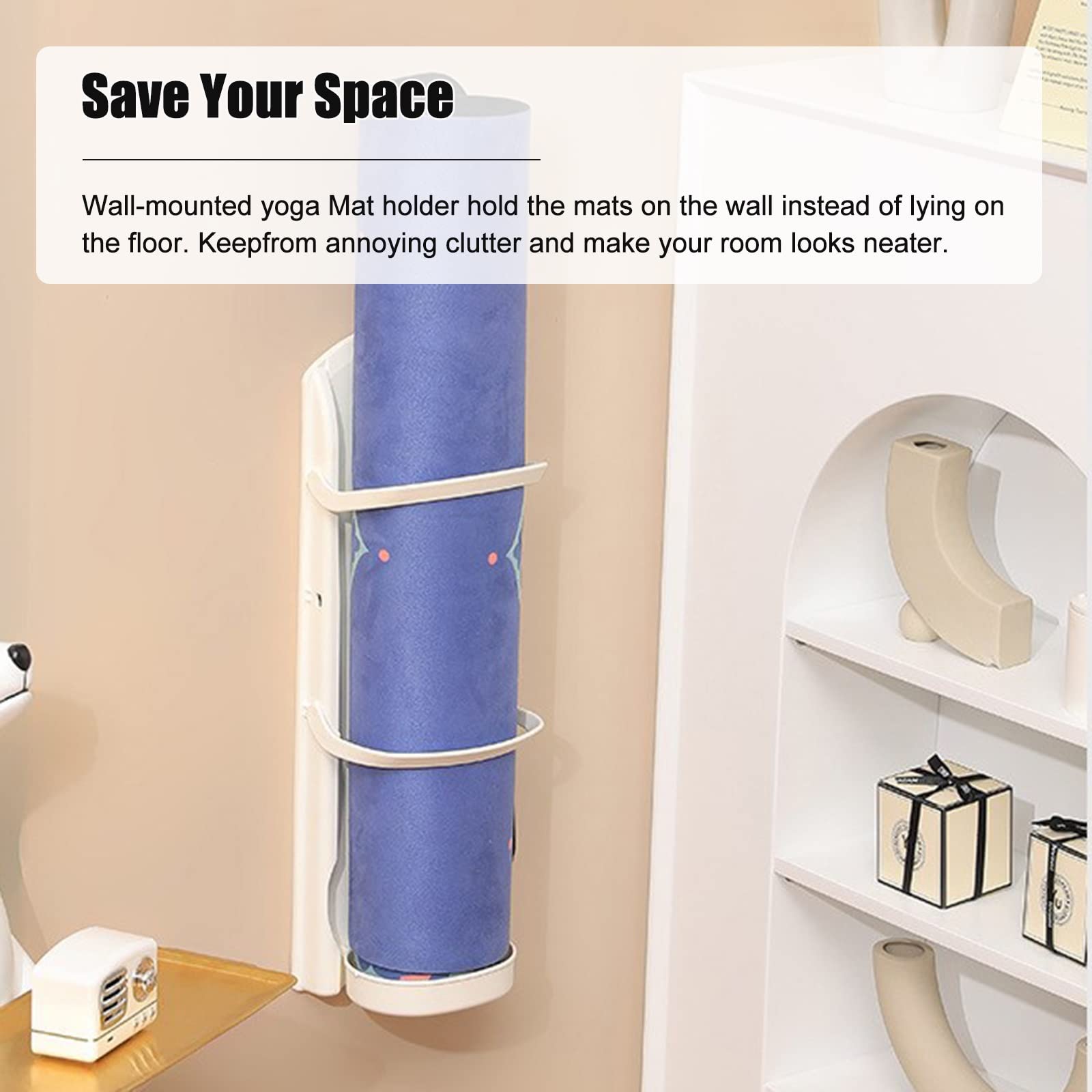 LILANAI Wall Mount Yoga Mat Storage Rack, Home/Gym Foldable Foam Roller Holder, Space Saver Umbrella Rack, for Storage Exercise Mats