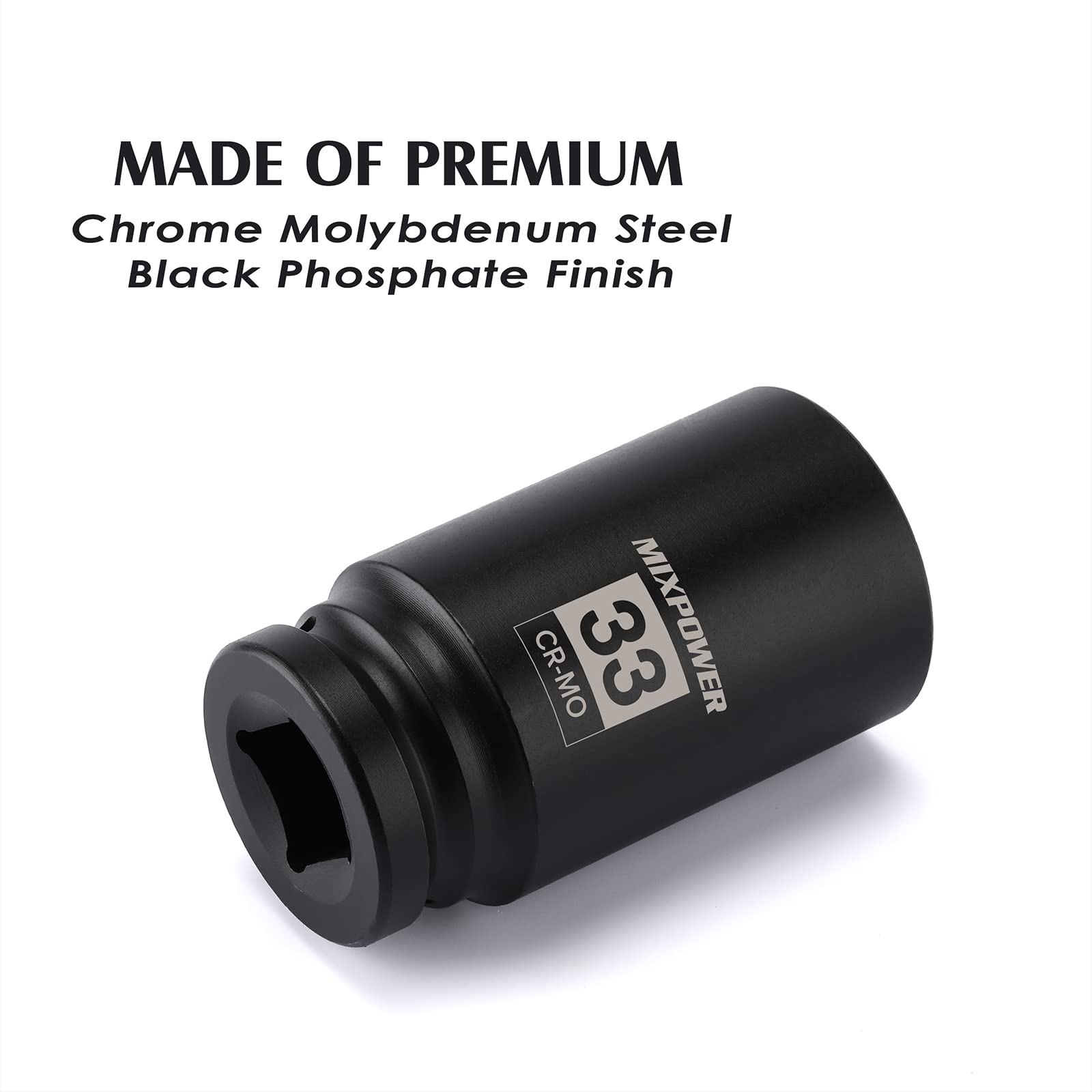 MIXPOWER 6-Point 3/4-Inch Drive Deep Impact Socket- 33mm (Metric), CR-MO, 3/4-inch Drive 6 Point Axle Nut Socket for Easy Removal of Axle Shaft Nuts (33mm)