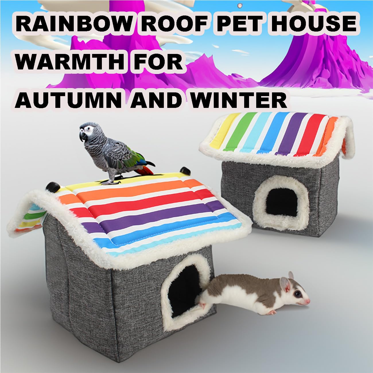 Hedgehog Cave Hamster Guinea Pig Baby Cave Adjustable Temperature Small Animal Cave Cage USB Warm Cage Nest Hideout Sugar Glider Small Animals Baby Cage Warm in Winter (Rainbow,S)