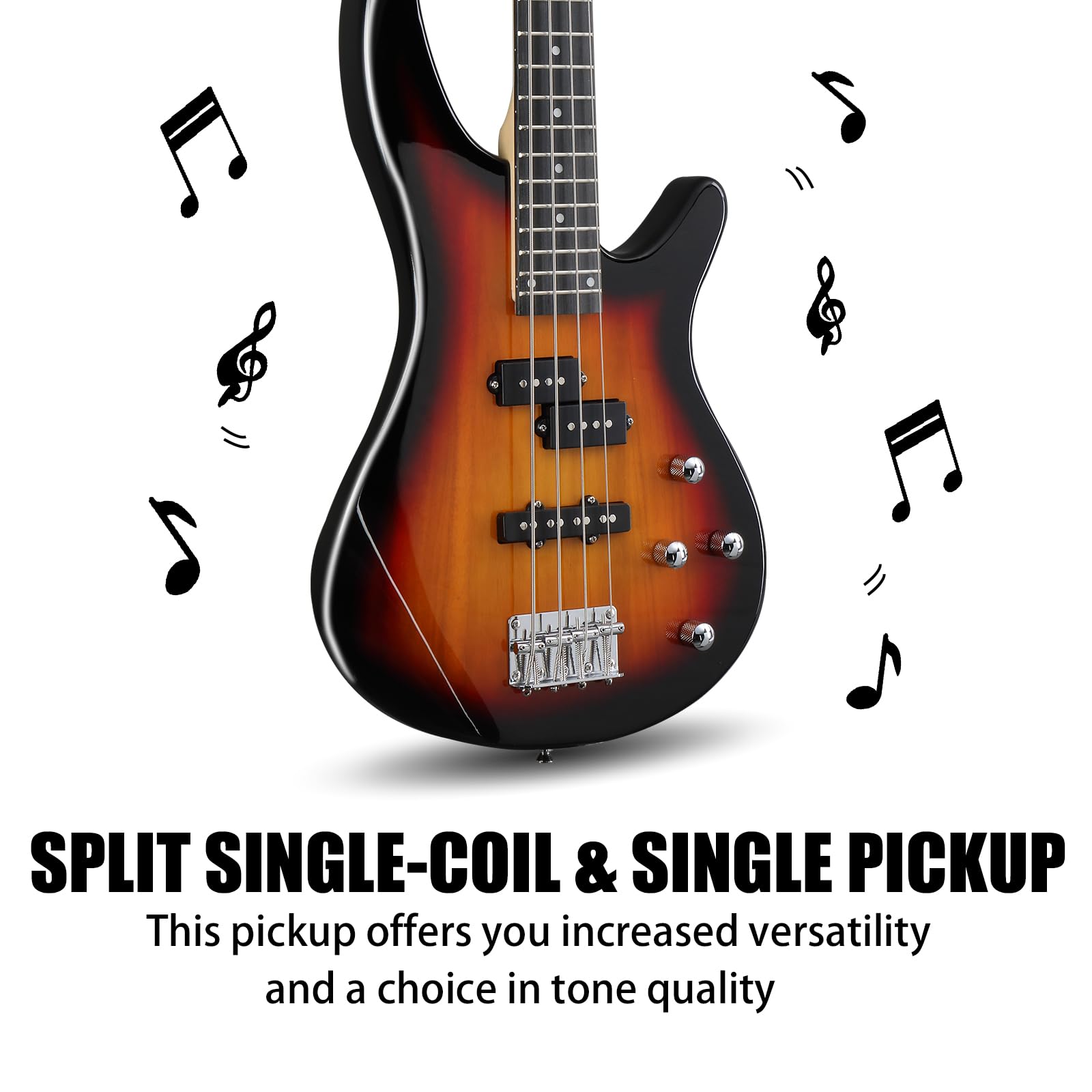 Ktaxon 4 String Electric Bass Guitar, Full Size Standard Right Handed Rosewood Fingerboard Beginner Kit with Cable Wrench Tool (Sunset)