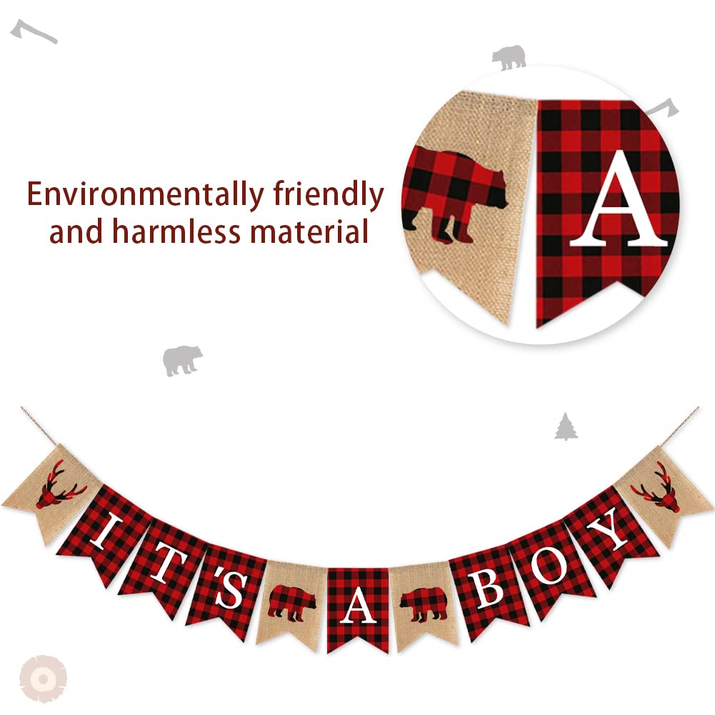Lumberjack Theme Burlap Banner and It's a Boy Banner High Chair Banner for Baby Boy Photo Props Backdrop Decors