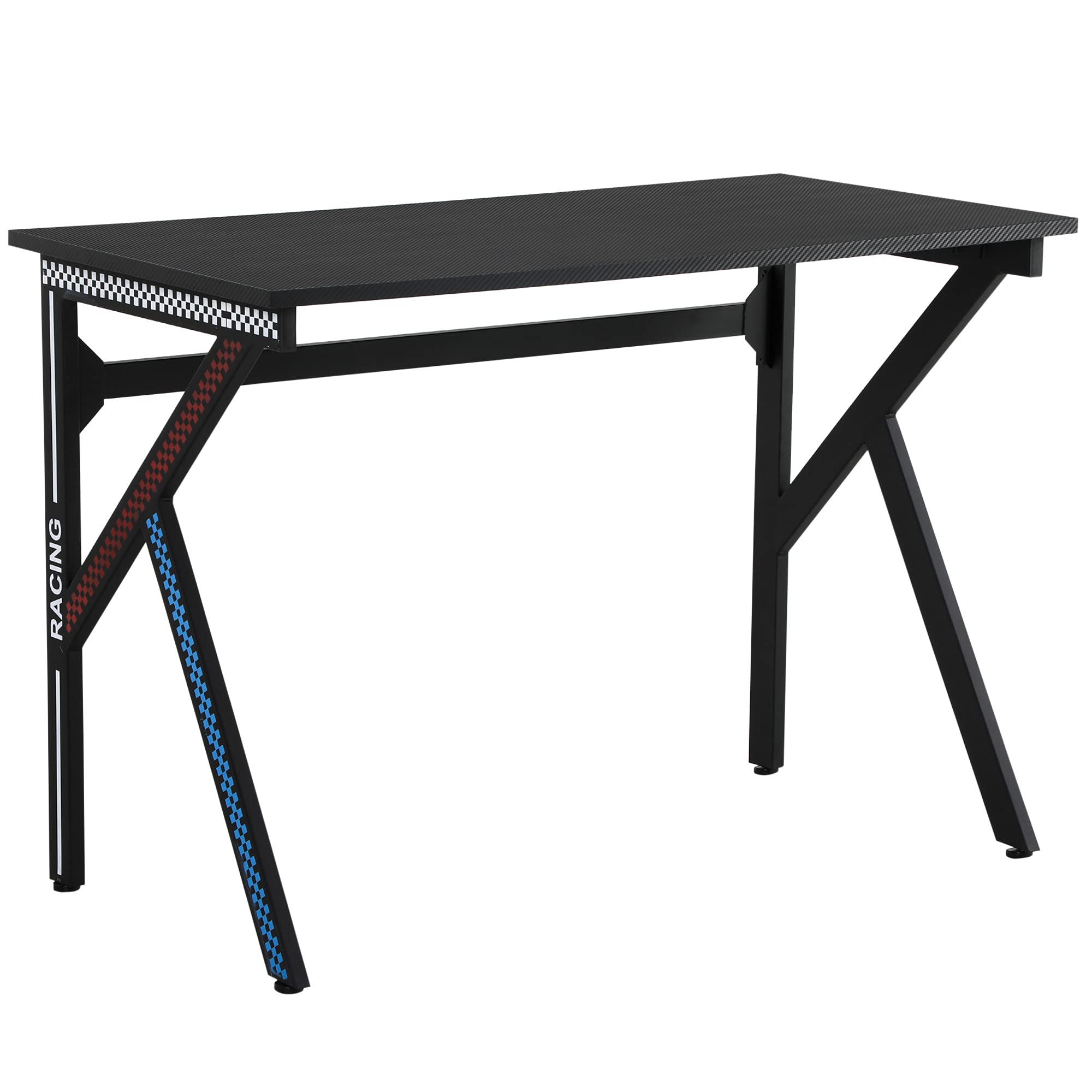 HOMCOM 43" Racing Style Gaming Desk with Multi-Colored K Steel Frame Design and Headset Side Hook, Black/Multi