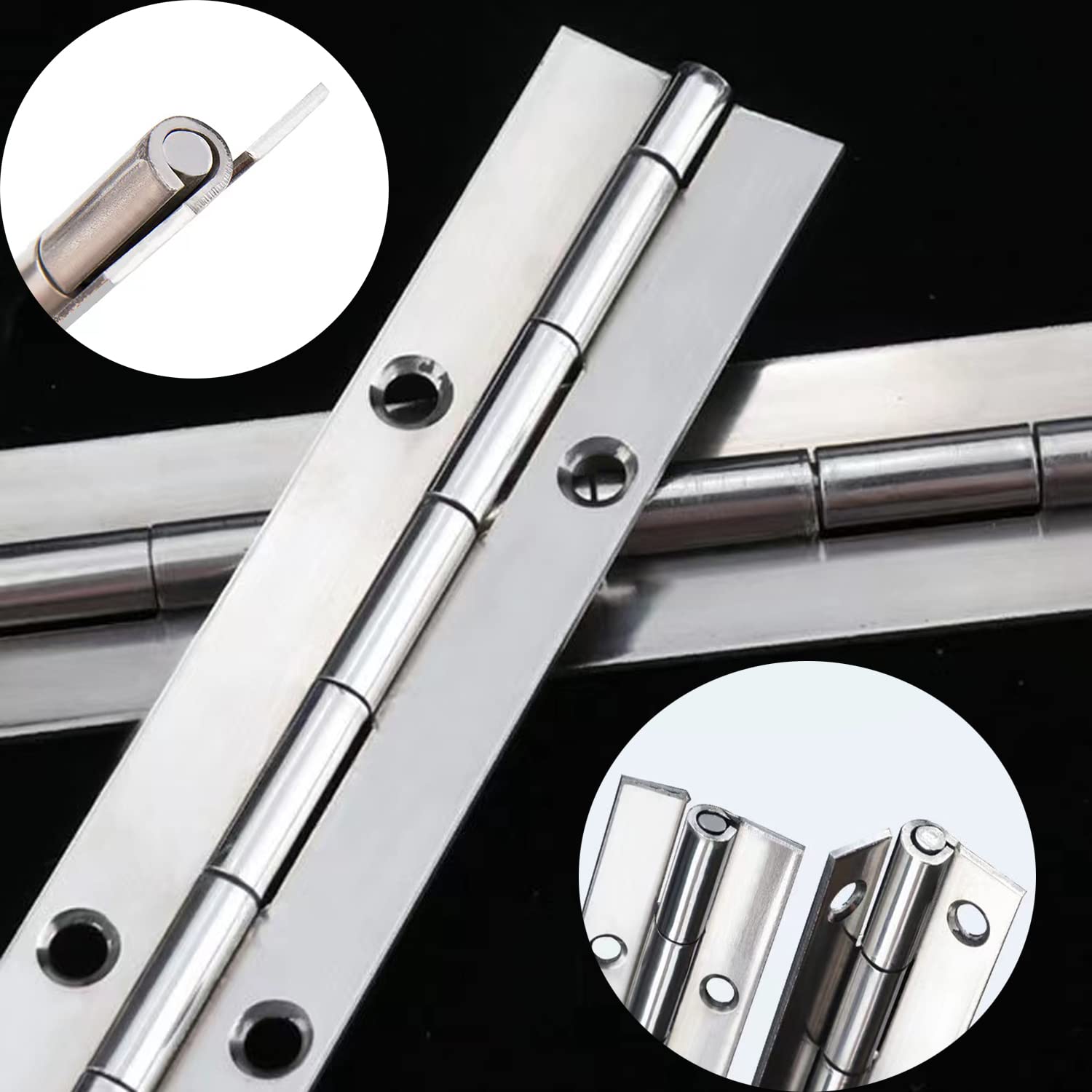 HyPROM Piano Hinge Heavy Duty Continuous & Piano Hinges,4PCS 16Inch Stainless Steel Piano Hinges Folding Door Butt Hinge,0.04" Thickness 1.2”Open Width for Boats Cabinets Storage Box with Screws