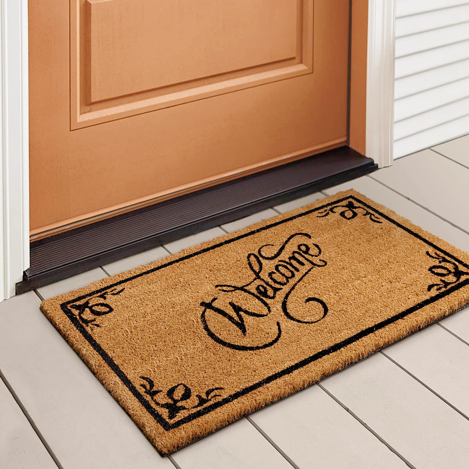 LuxUrux Coco Coir Welcome mat with Heavy-Duty Backing, 17'' x 30'' Natural Door Mat, Easy to Clean Entry Mat, Beautiful Color/Sizing for Outdoor and Indoor uses, Home Decor