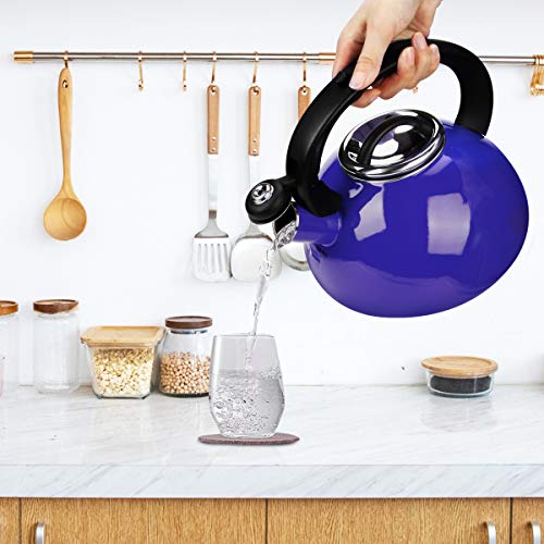 Whistling Tea Kettle, AIDEA 2.3 Quart Enamel-on-Steel Tea Kettle Stovetop, Enameled Interior Tea Pot Stovetop for Anti-Rust, Audible Whistling Hot Water Kettle for Kitchen (Cobalt Blue)