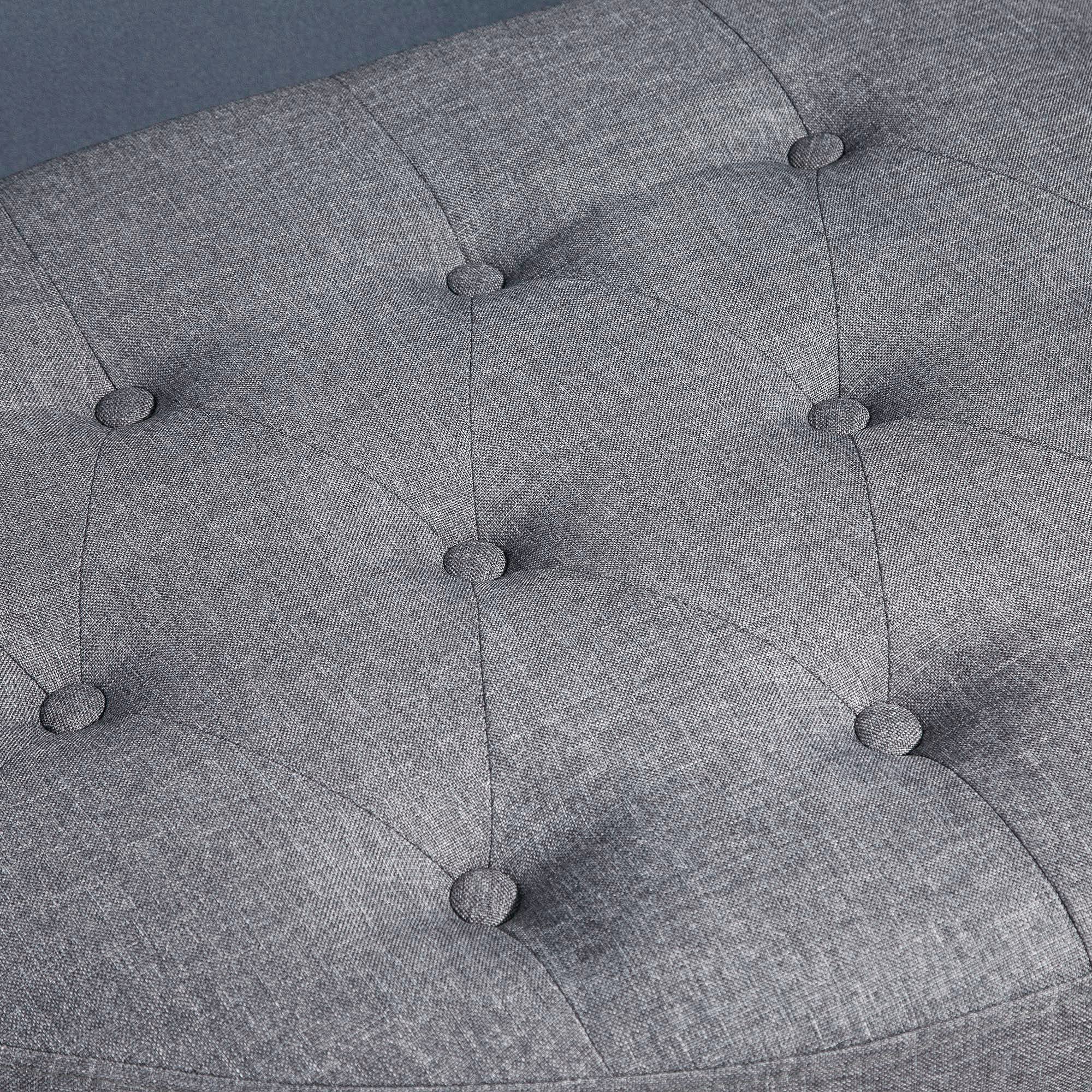 HOMCOM Half Moon Storage Ottoman, Upholstered Button Tufted Storage Bench with Lift Lid and Wood Legs, for Living Room, Entryway, Gray