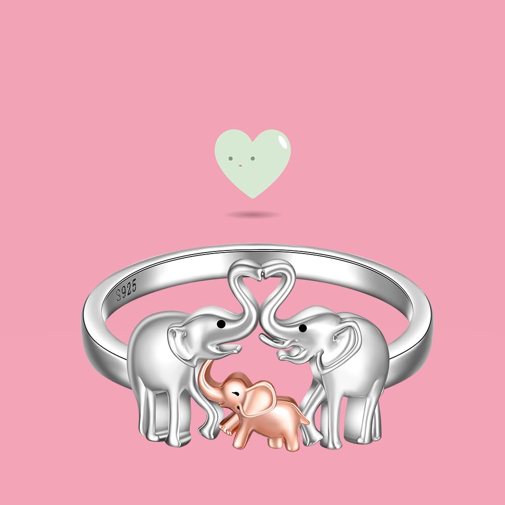 Jewlikee Elephant Ring Family Ring Sterling Silver Dad Mom Elephant Rings for Women Mama Elephants Gifts Size 9