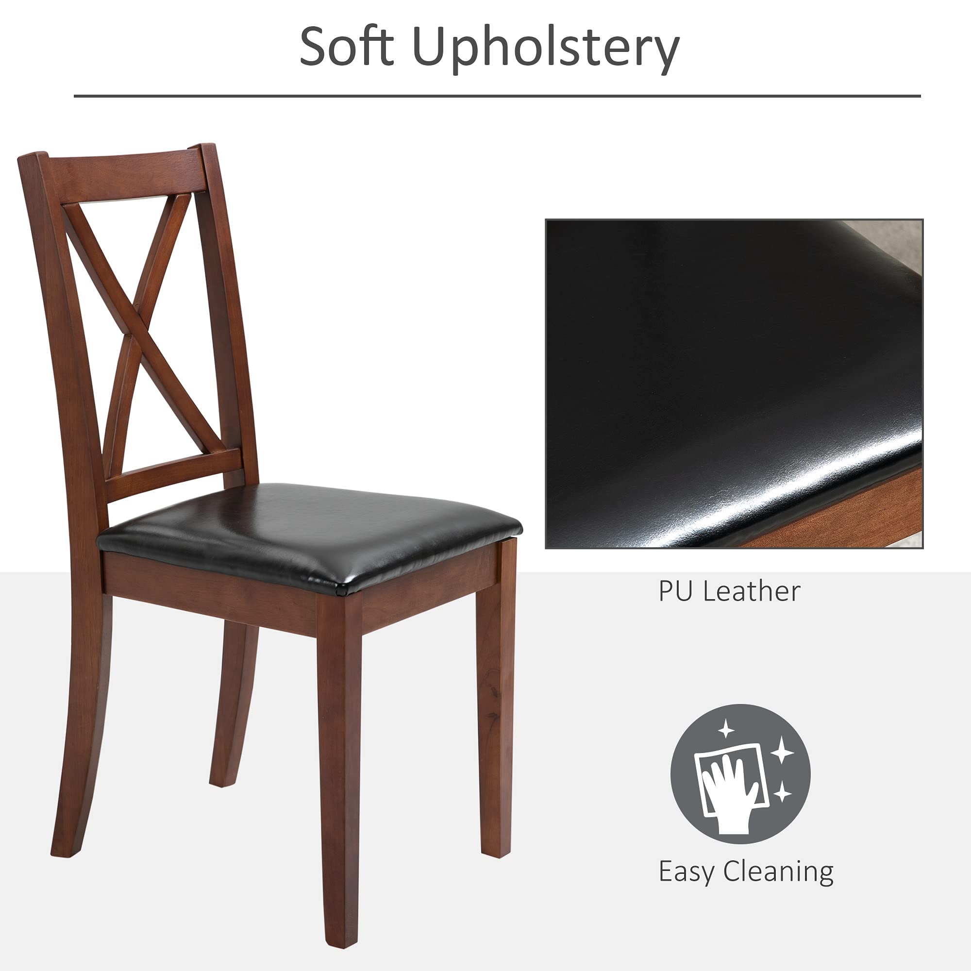 HOMCOM High Back Dining Chairs Set of 2 with PU Leather Upholstry and Cross Back Design, Black
