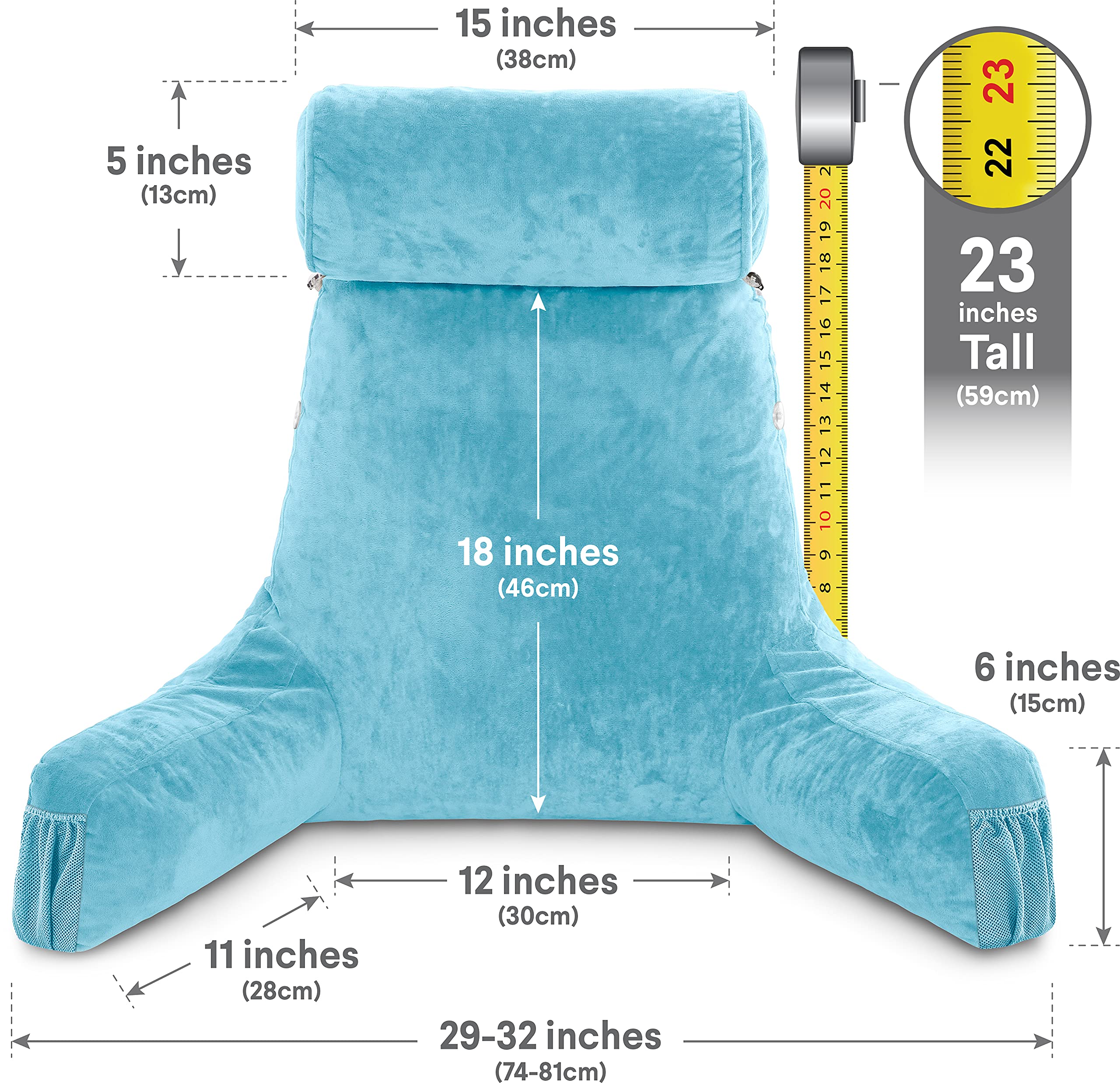 Husband Pillow Combo - Backrest Pillow with Arms : Medium Teal & Lap Desk Bed Tray : Black - Memory Foam Reading Pillows for Bed w/Removable Neck Roll & Laptop Bed Tray Table