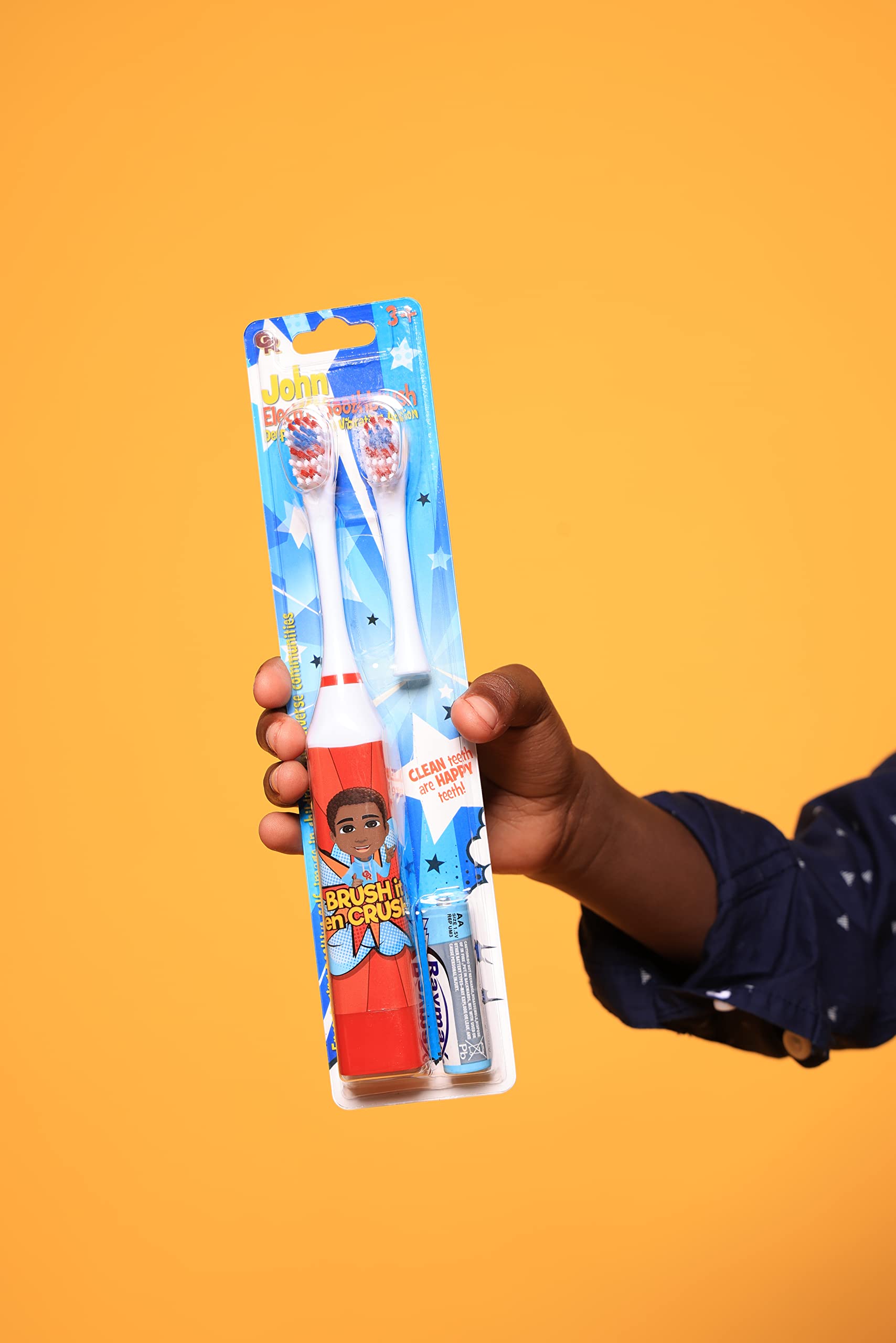 OUR REFLECTIONS Kids Battery Powered, 2 Toothbrush Heads, Soft Bristles, Ages 3 and up. (John Electric Toothbrush, Red)